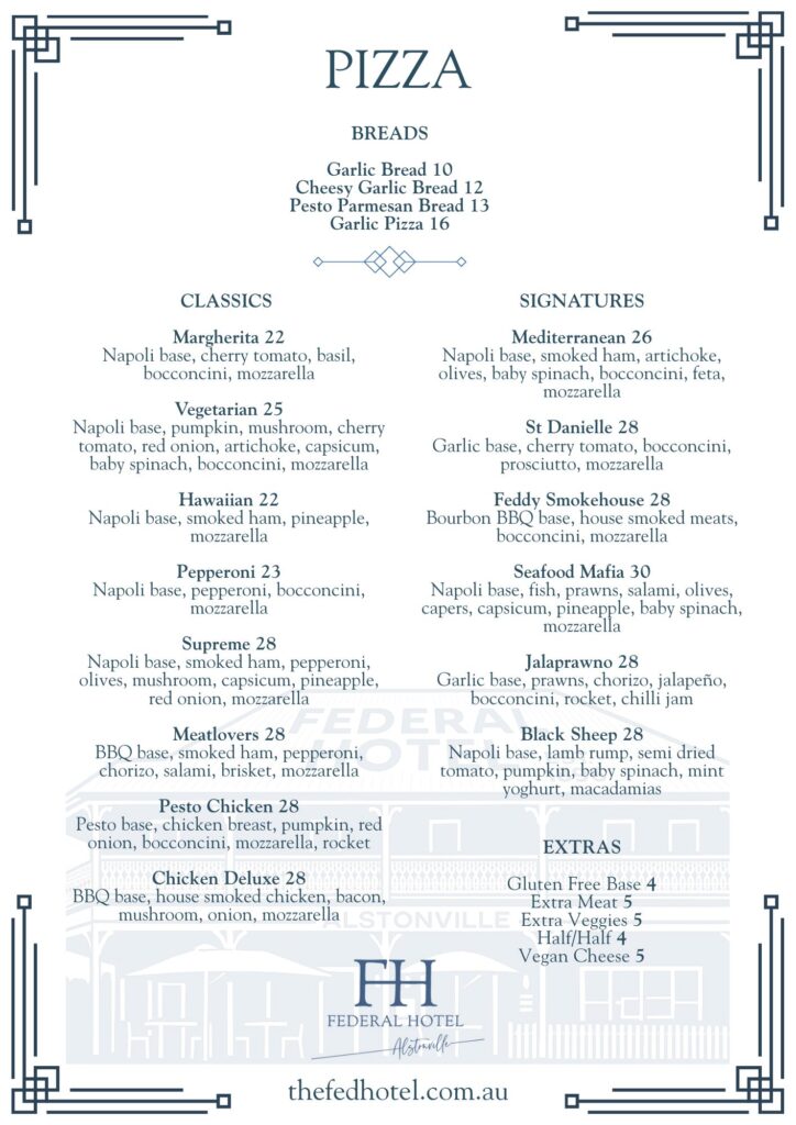 Menu | The Federal Hotel